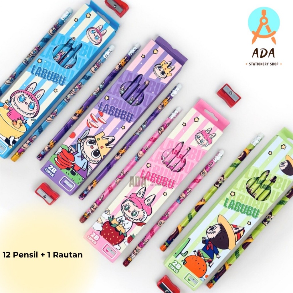 Jual (12 PENSIL+1 RAUTAN) Pensil 2B GAMBAR + rautan/ PENSIL LABUBU ...