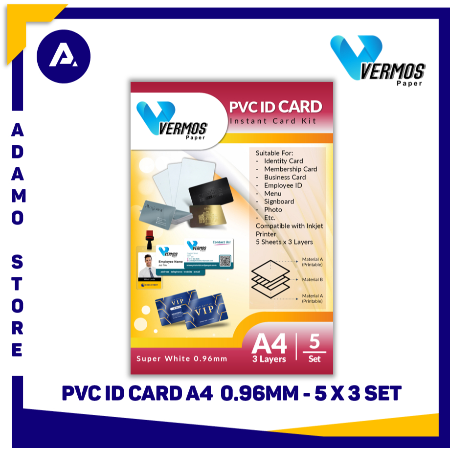 Jual PVC ID Card - Vermos Kertas PVC Super White Instant A4 0,96mm 5 ...