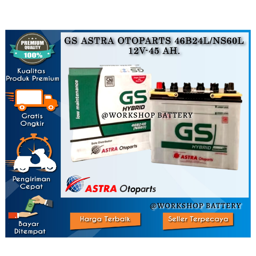 Jual AKI MOBIL MITSUBISHI EXPANDER SPORT/ULTIMATE/EXCEED. GS HYBRID 46B24L / NS60L 12V-45 AH ...