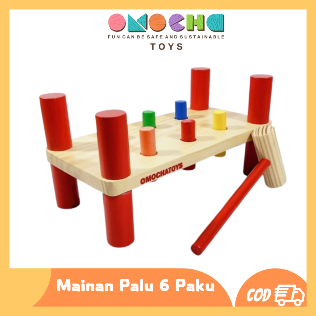 Jual Omocha Toys - Mainan Palu 6 Paku Panjang Wooden Hammer Melatih ...