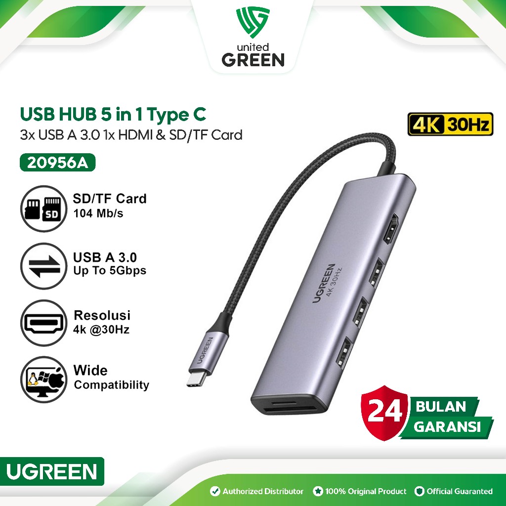 Jual UGREEN USB Hub Type C 6 in 1 Multifunction Adapter 4K 20956A | Shopee Indonesia