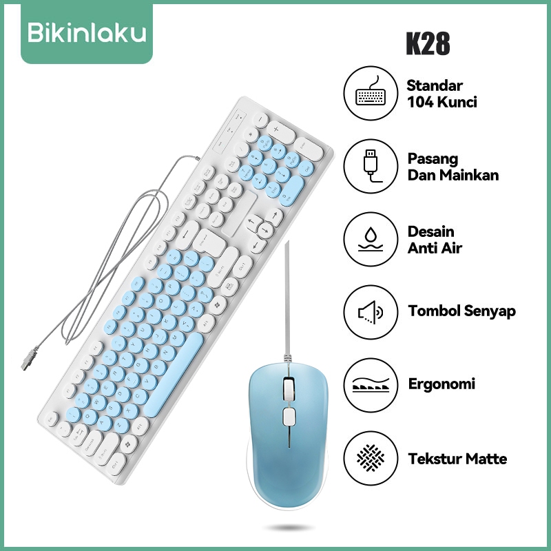 Jual Bikinlaku Keyboard Kabel Full Size 104 keys Tuts Bulat Cute ...