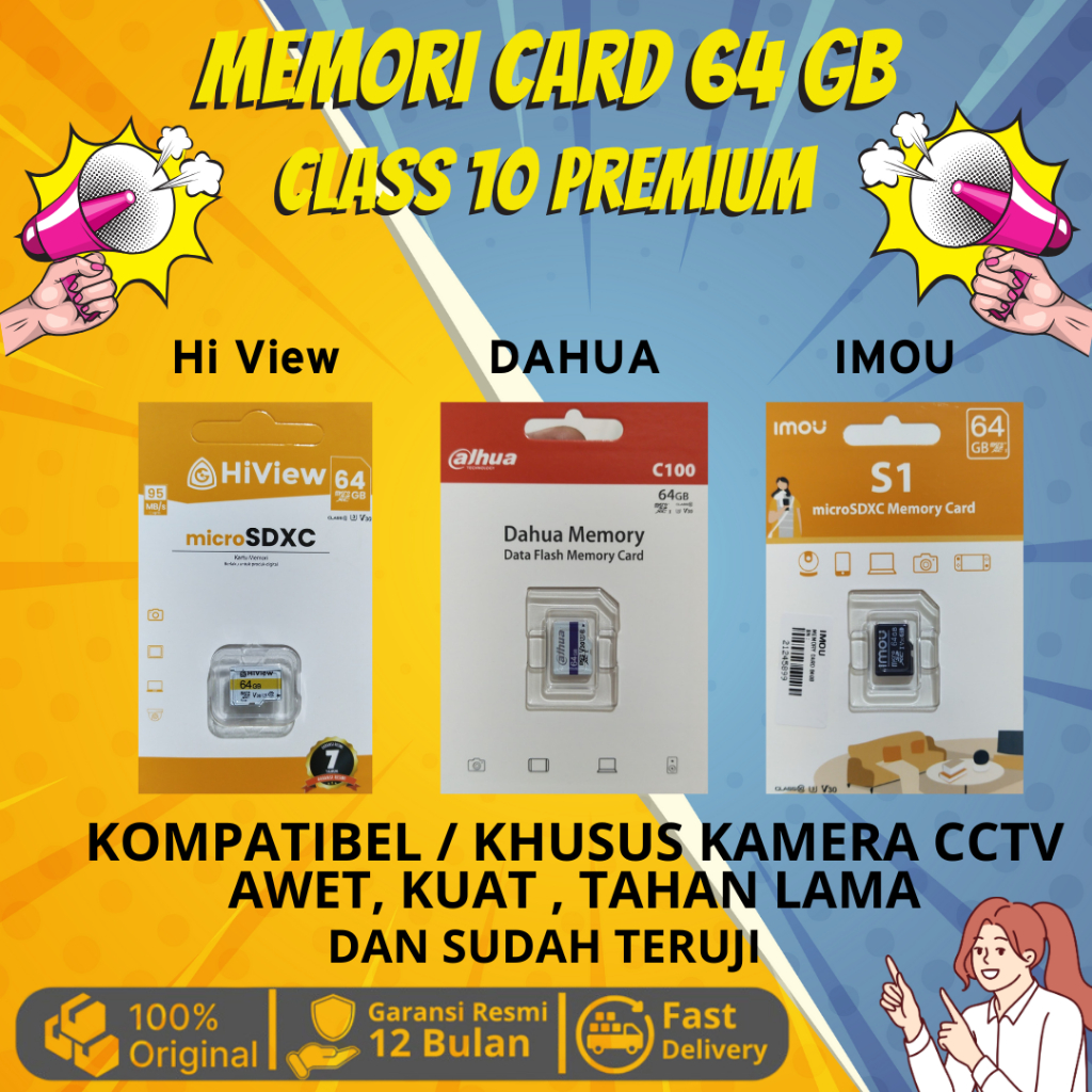 Jual Memory Card / Micro Sd Card 64 GB / 128 GbClass 10 Premium Merk HiView / Dahua / Imou ...