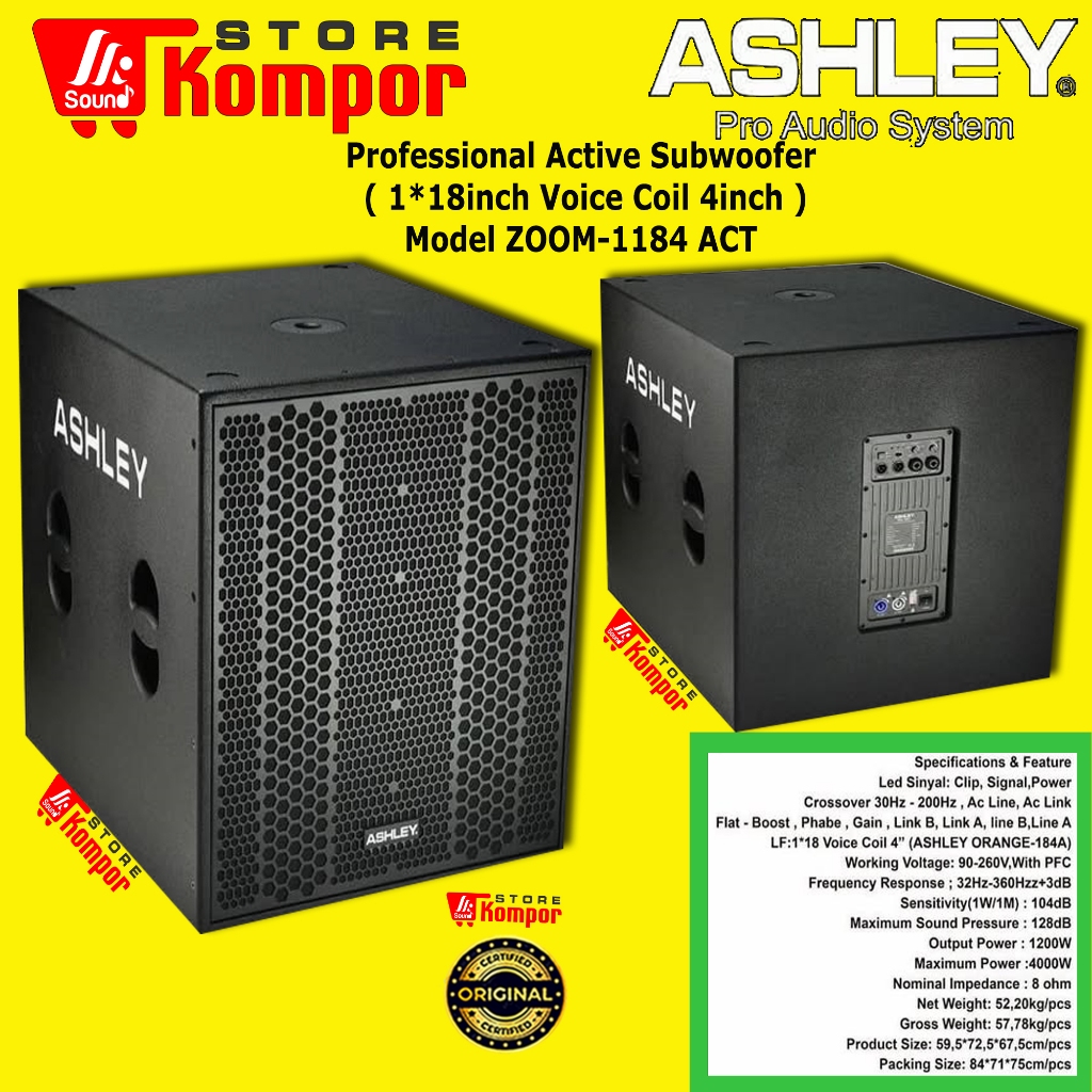 Jual Subwoofer Aktif Ashley Zoom 1184 ACT Original 18 inch Active ...