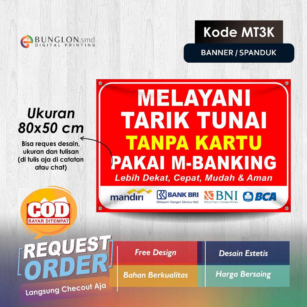 Jual SPANDUK BANNER MELAYANI TARIK TUNAI TANPA KARTU PAKAI M BANKING ...