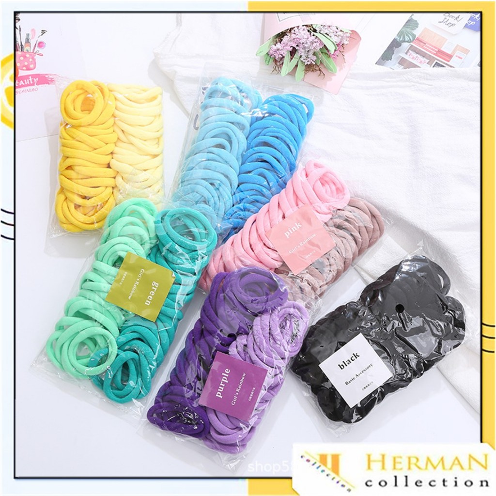 Jual HC Ikat Rambut Ponytail Elastis Wanita Motif Polos Kunciran Rambut ...