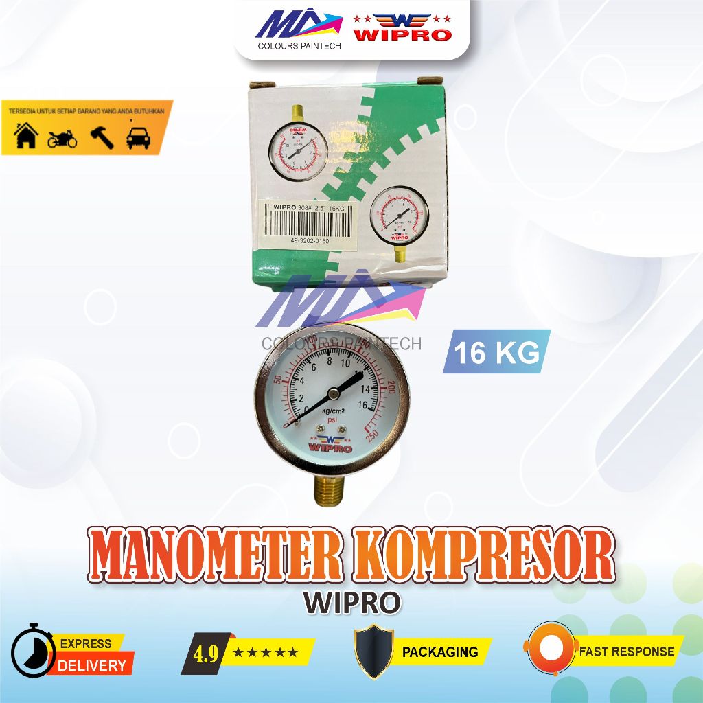 Jual Pressure Gauge Manometer Angin Wipro 16 kg 350psi Alat ukur tekan ...