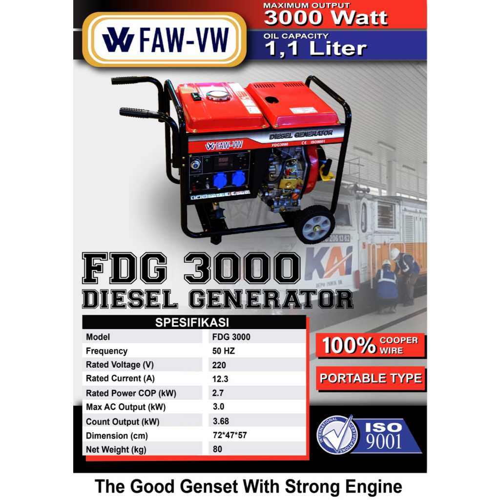 Jual Genset Open Diesel 3000 Watt Electric Stater FAW-VW FDG 3000 ...