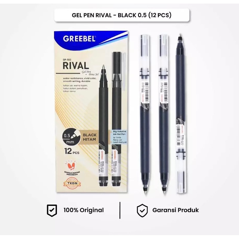 Jual Bolpen Pulpen Gel Greebel / Gel Pen Rival GP-502 0.5 Hitam (12PCS/SET) Ballpen Pena Pulpen ...