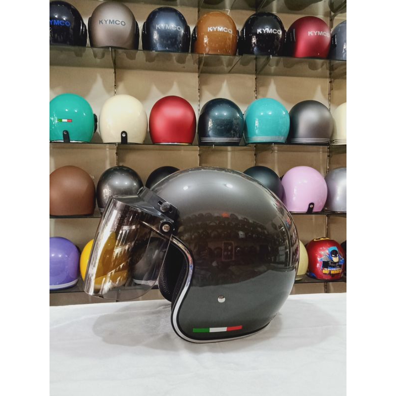Jual Cen" List Chrome Helm Half Face Warna Abu Glossy Berlabel SNI Bisa ...
