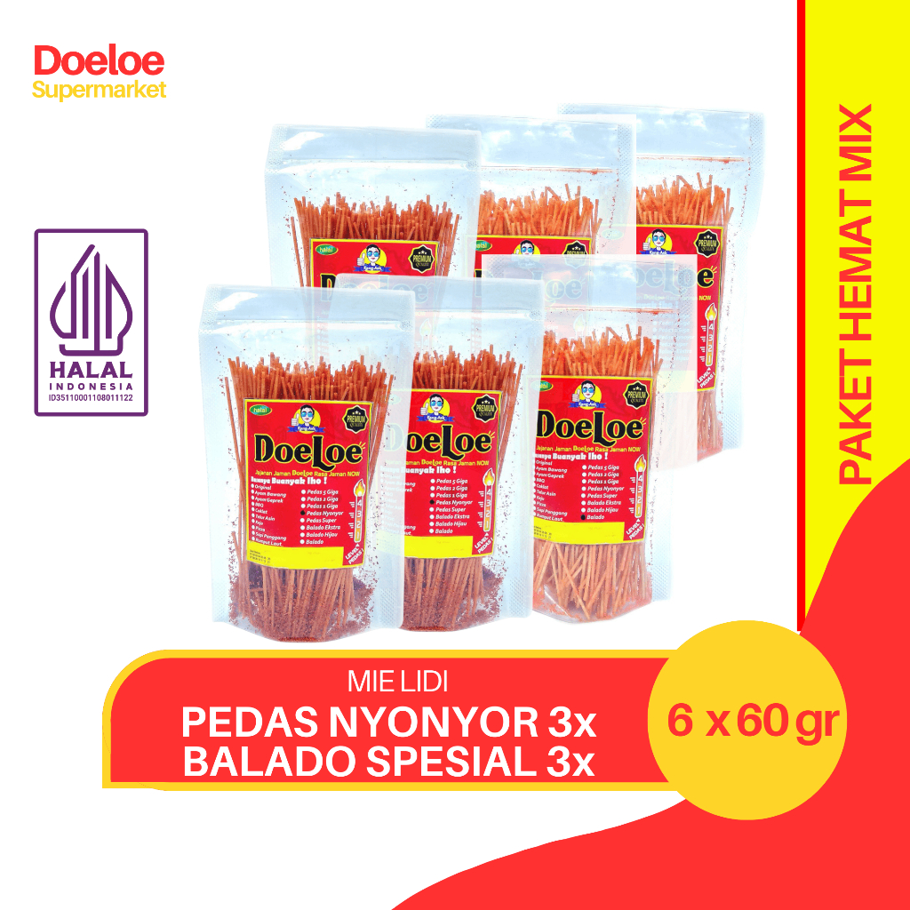 Jual (PAKET HEMAT MIX 6PCS) Doeloe Mie Lidi Rasa Pedas Nyonyor x Balado ...