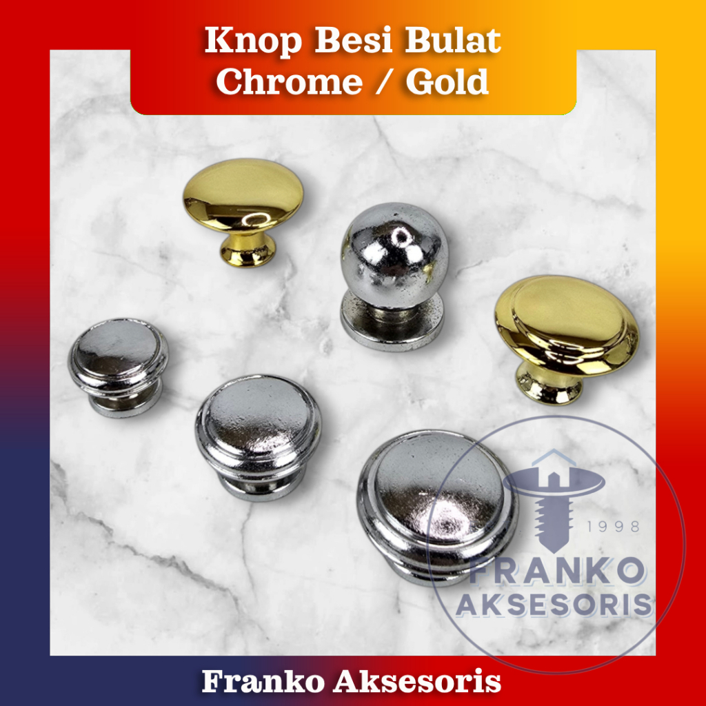 Jual Knop Besi Bulat 2 cm 2,5 cm Kenop Putih Chrome Kuning Gold Tarikan ...