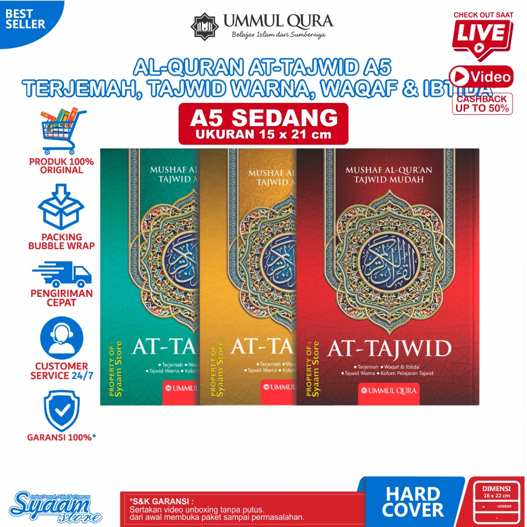 Jual Al-Quran Tajwid A5 HC Mushaf Al-Qur'an At-Tajwid Warna Mudah ...