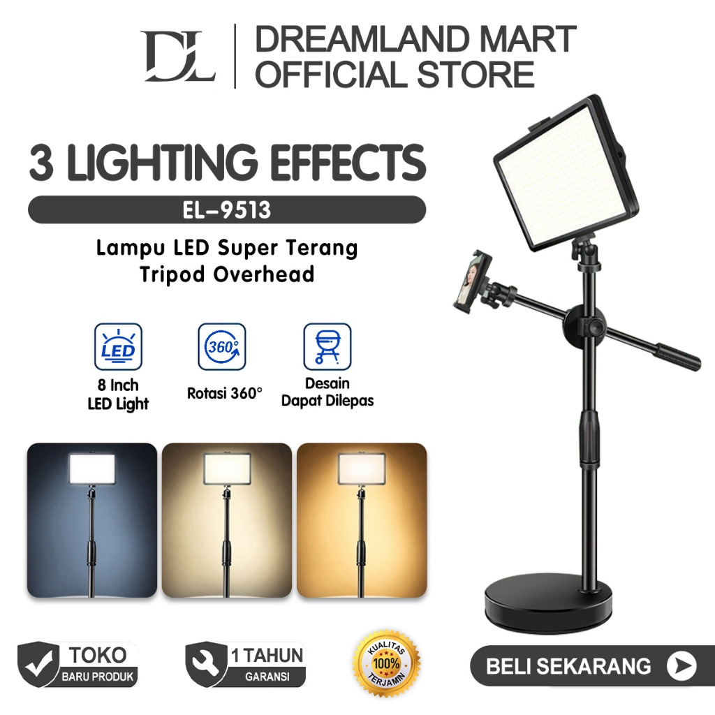 Jual DL Overhead Phone Stand Tripod + Led Lampu Stand Holder Phone ...