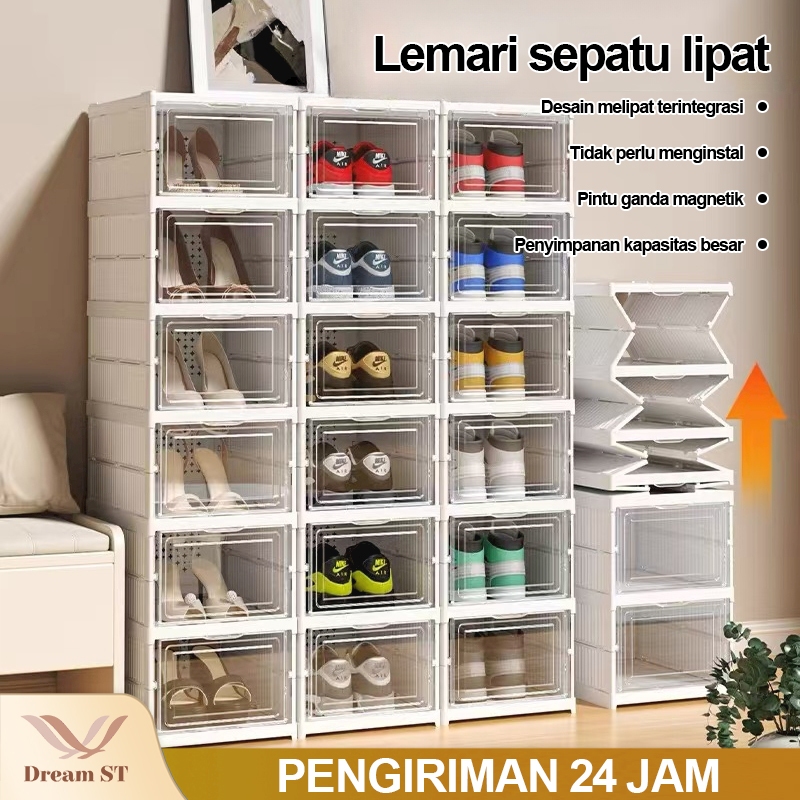 Jual [Dream Street]Kotak Sepatu Lipat Rak Sepatu Lipat Lemari Sepatu ...