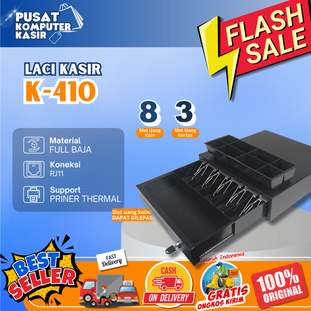 Jual Kassen Cash Drawer K-410 | Metal Cash Drawer 8 Slot Uang Kertas ...