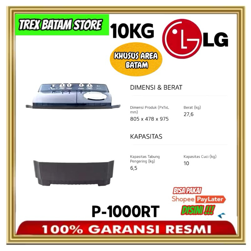 Jual LG P1000RT MESIN CUCI MANUAL 2 TABUNG 10 KG GARANSI RESMI [ KURIR ...