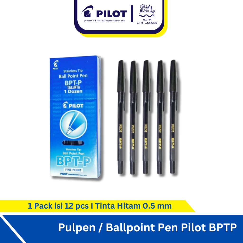 Jual Pulpen / Ballpoint Pilot BPTP Selusin 12 Hitam Bolpen - Pack ...