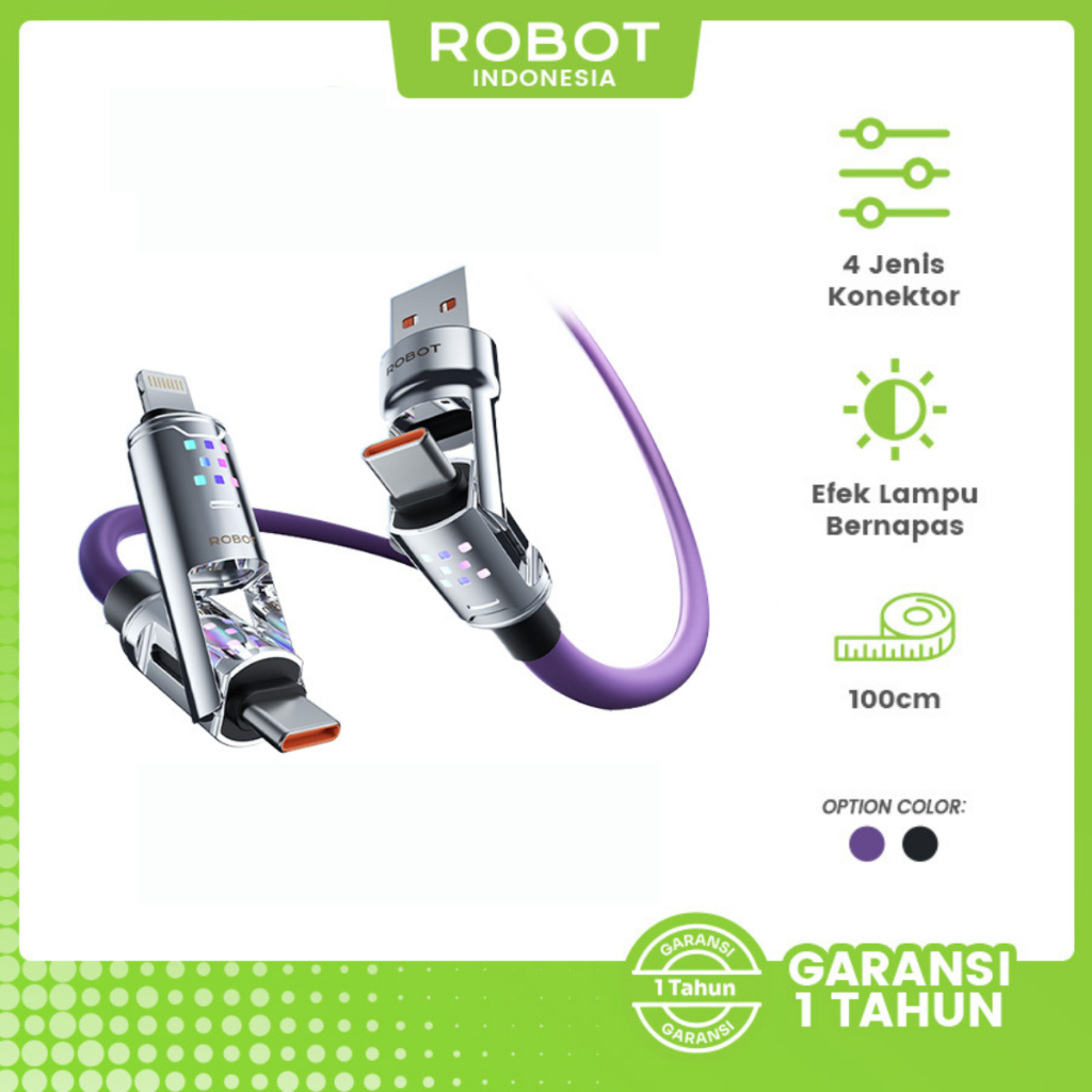 Jual [NEW] ROBOT Kabel Data Fast Charging 65W 4-in-1 Konektor 100cm ...