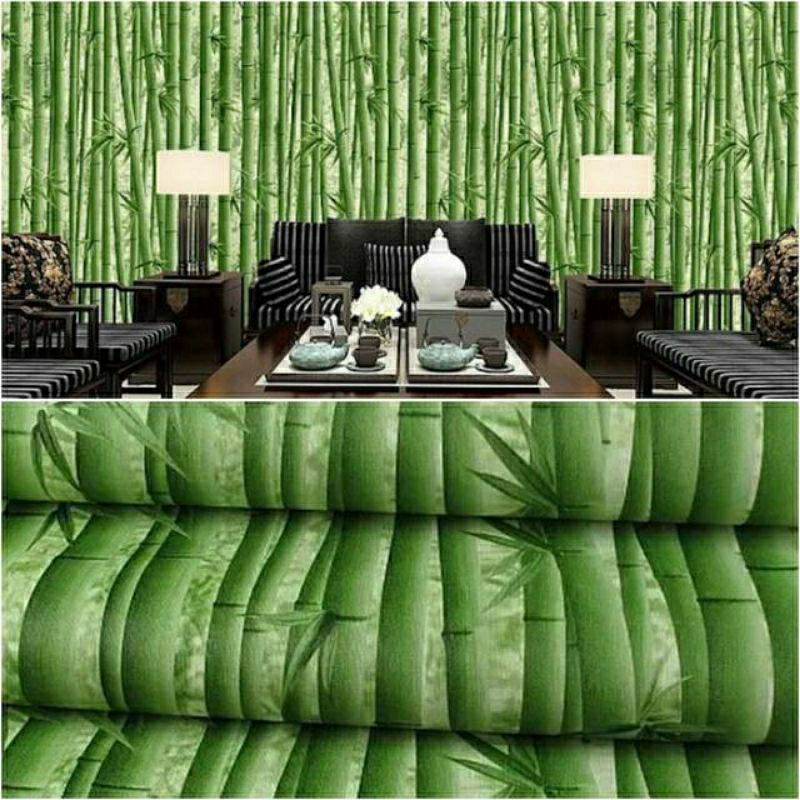 Jual Wallpaper premium estetik!! Sticker bambu warna hijau yang adem ...