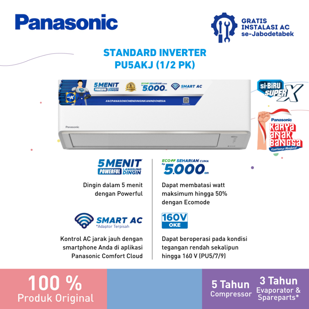 Jual Panasonic CS/CU-PU5AKJ AC Standard Inverter [0.5 PK] | Shopee ...