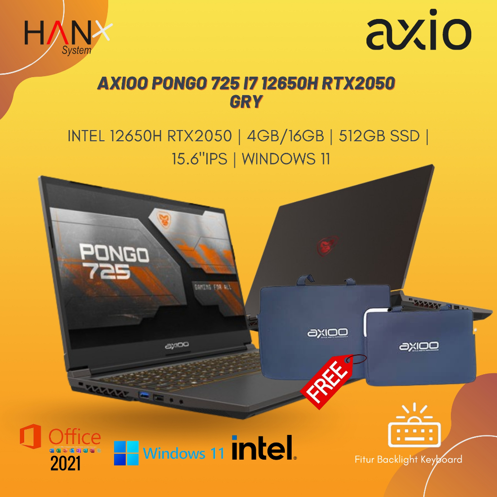 Jual AXIOO PONGO 725 I7 12650H RTX2050 4GB/ 16GB 512GB W11 15.6FHD ...