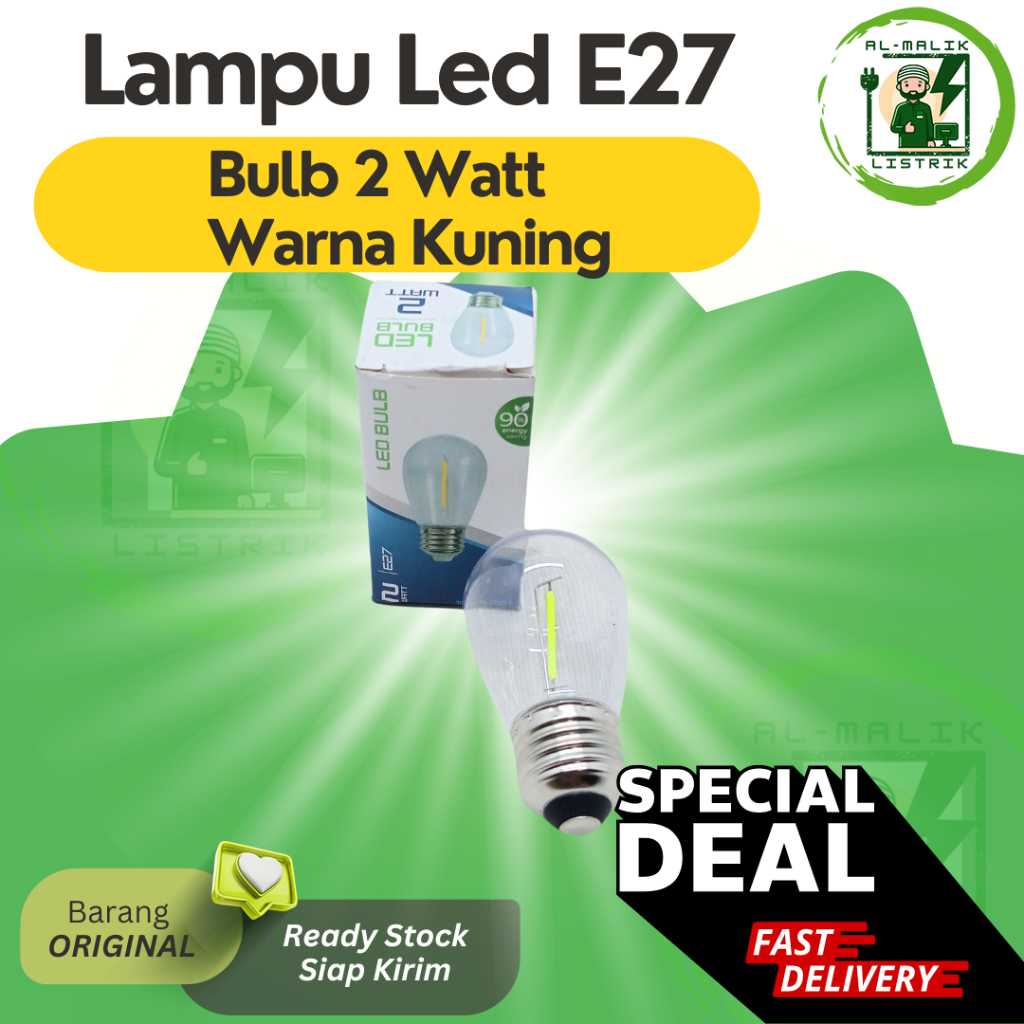 Jual Lampu Led E27 Bulb 2 Watt warna Kuning Bohlam Lampu Led Bulb Pijar ...
