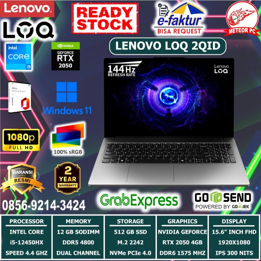 Jual Lenovo LOQ 2QID i5 12450HX/12GB/512GB SSD/RTX2050 4GB/15.6" 144Hz ...