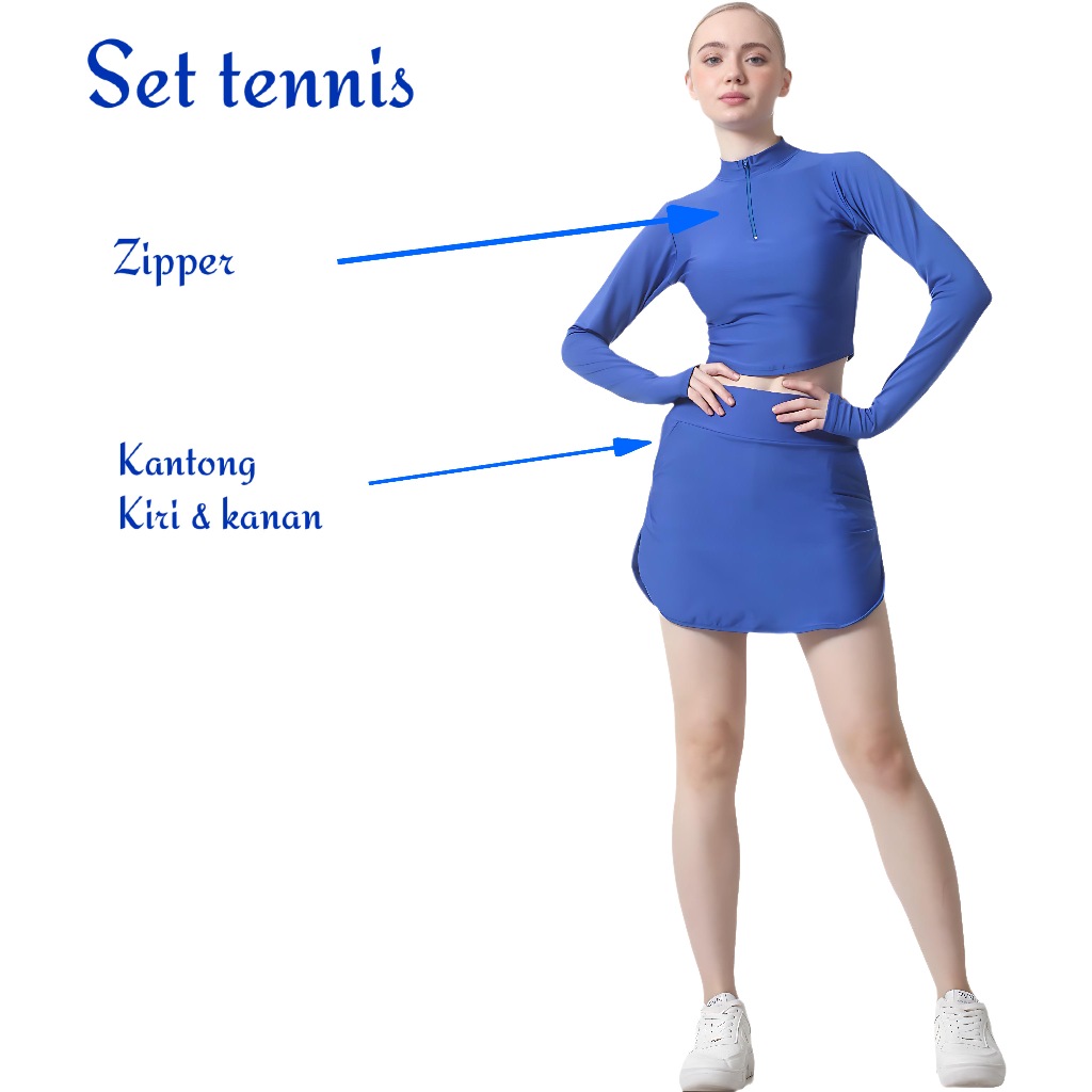 Jual Setelan Tennis Skirt mini Crop top Longslevee Zipper Setelan Padel ...