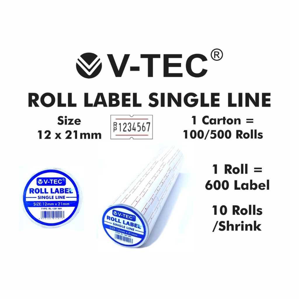 Jual KERTAS LABEL HARGA V-TEC/ROLL LABEL SINGLE LINE TYPE RL-1201 ...