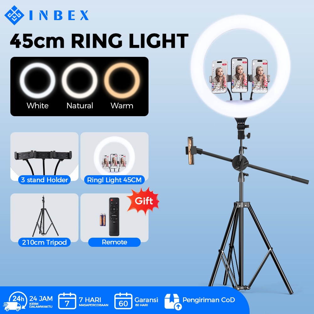 Jual INBEX ring light besar 45cm/26cm tripod 210cm+ 3 Holder HP ...
