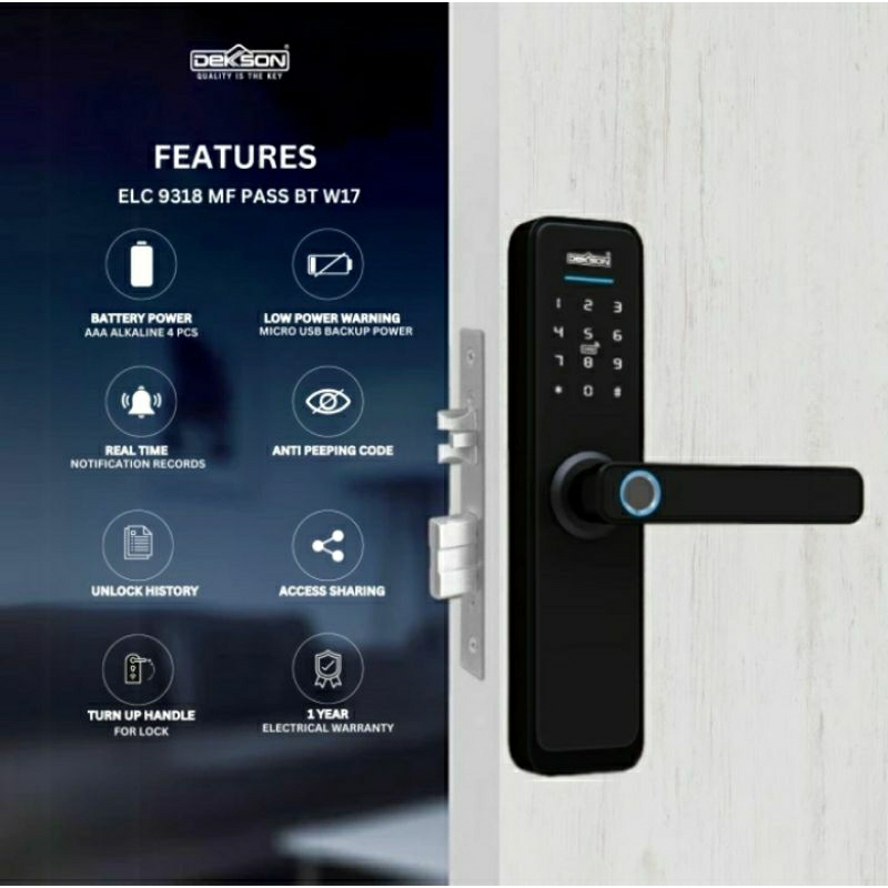 Jual Electronic Lock Dekkson ELC 9318 MF PASS BT-W17 TUYA BLACK/Gagang ...