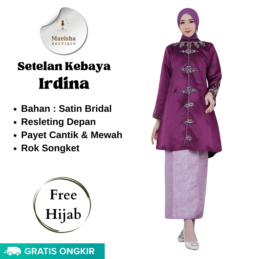 Jual Set Kebaya Irdina Rok Songket Free Hijab / Kebaya Payet / Kebaya ...