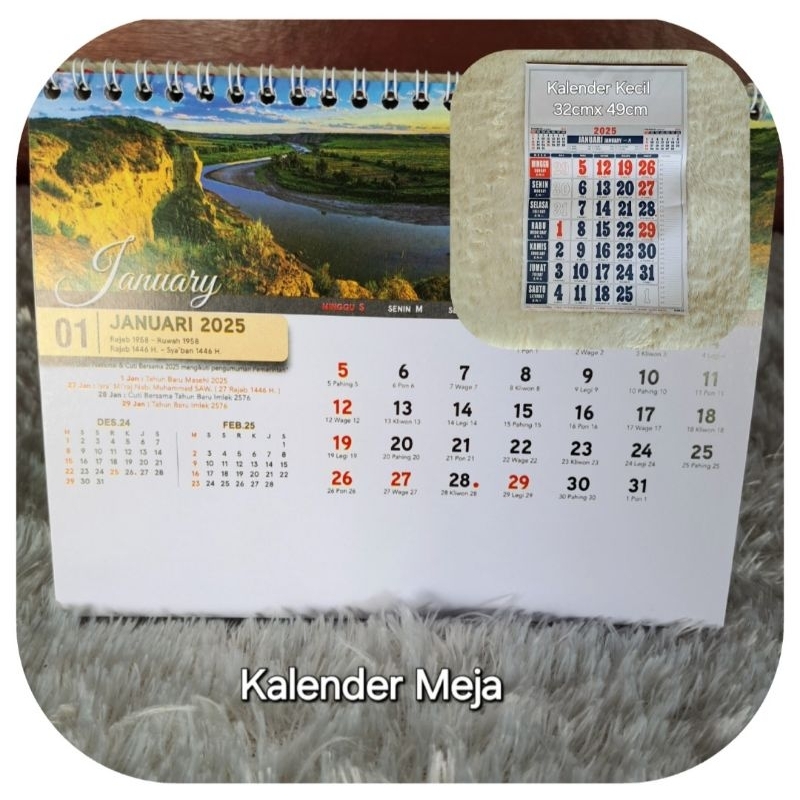 Jual Kalender Meja/ Angka Bulanan 2025 Kecil Biasa/Jadwal Sholat 49cm× ...