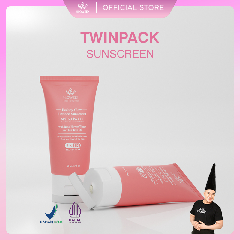 Jual Hiqween Twinpack Healthy Glow Finished Sunscreen SPF 50 Pa ...