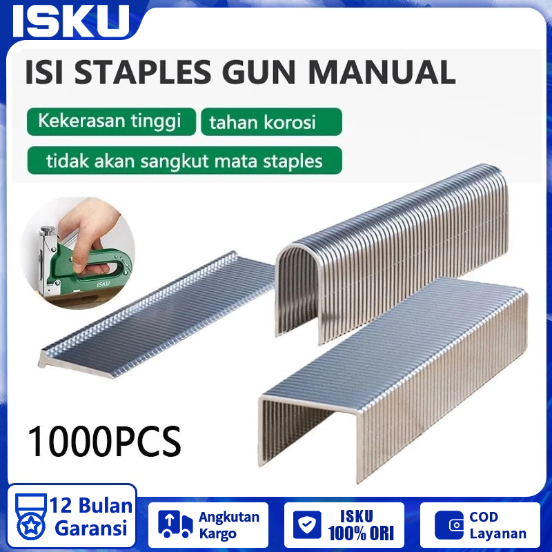 Jual ISKU Staples Gun Manual/Isi Ulang Refill Staples 1000pcs 1.2*8/10 ...