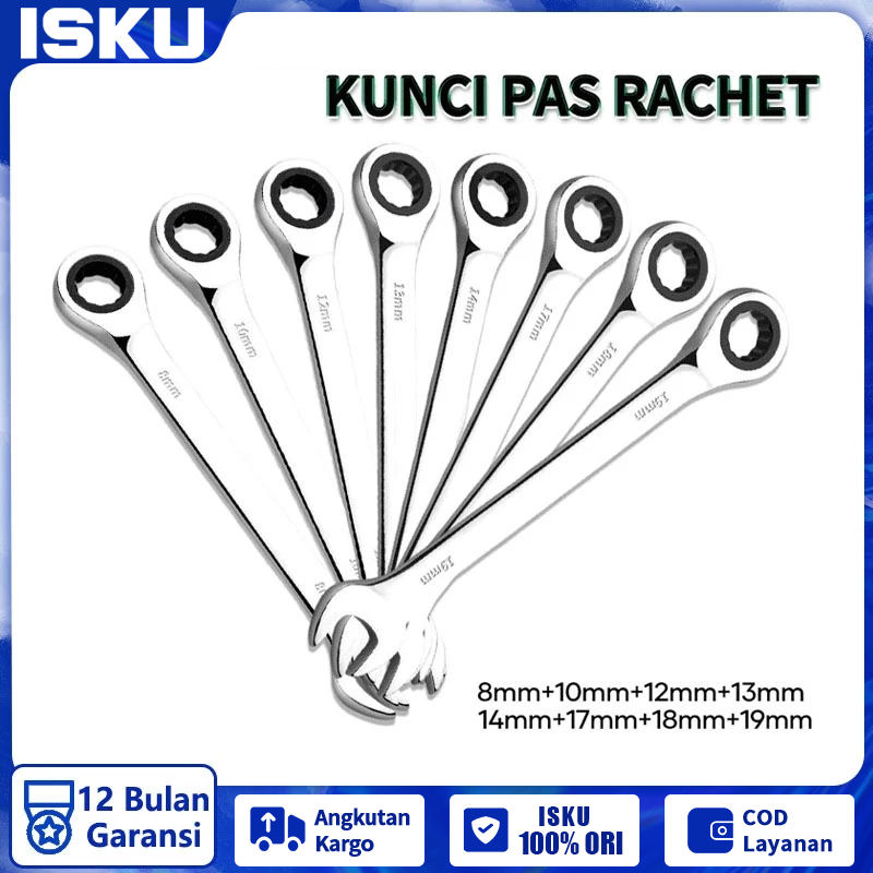 Jual ISKU Kunci Ring Pas Rachet 72gigi 8-19mm Kunci Ratchet Kunci Ring Pas Kunci Flexible ...