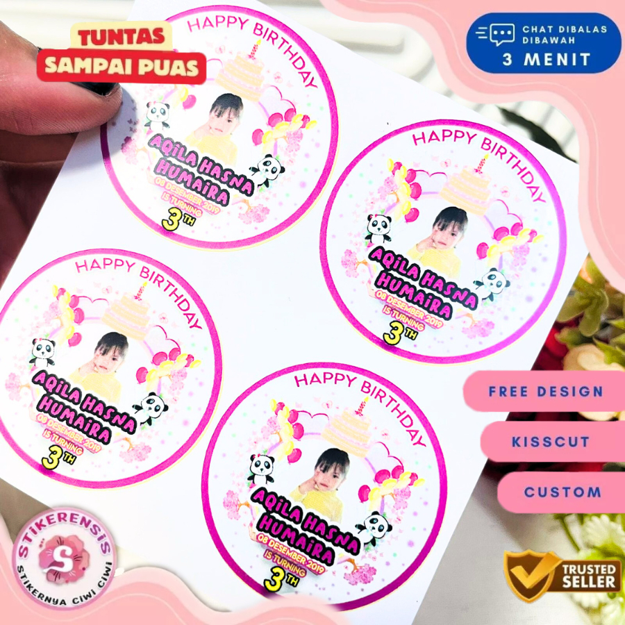 Jual 5-8 Stiker Vinyl Ulang Tahun Anak Sticker Label Undangan Happy ...