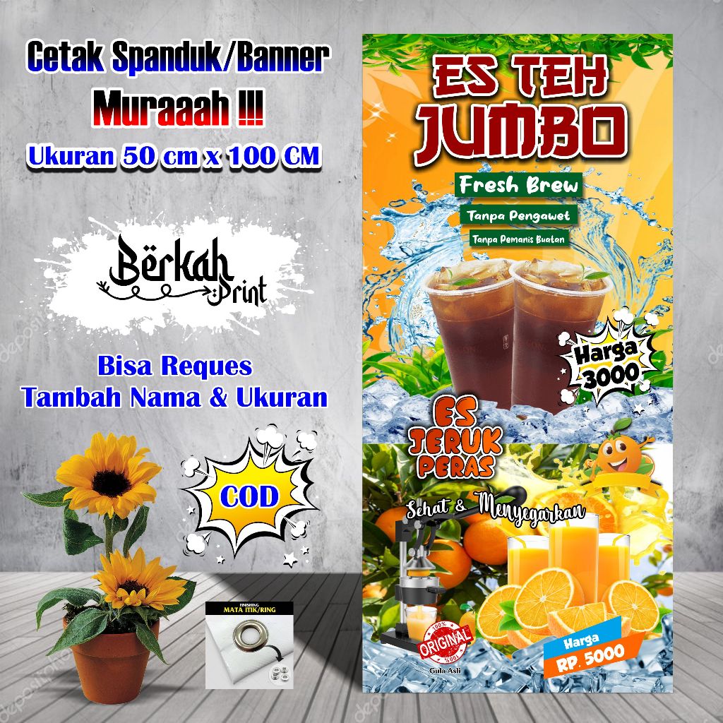 Jual Spanduk Banner Es Teh Jumbo & Es Jeruk Peras Ukuran 50 cm x 100 cm ...