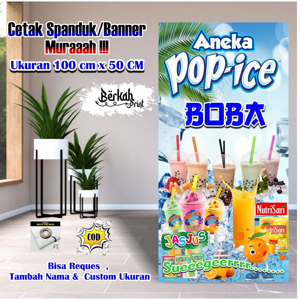 Jual Spanduk Banner Pop Ice & Boba Ukuran 50 cm x 100 cm | Shopee Indonesia