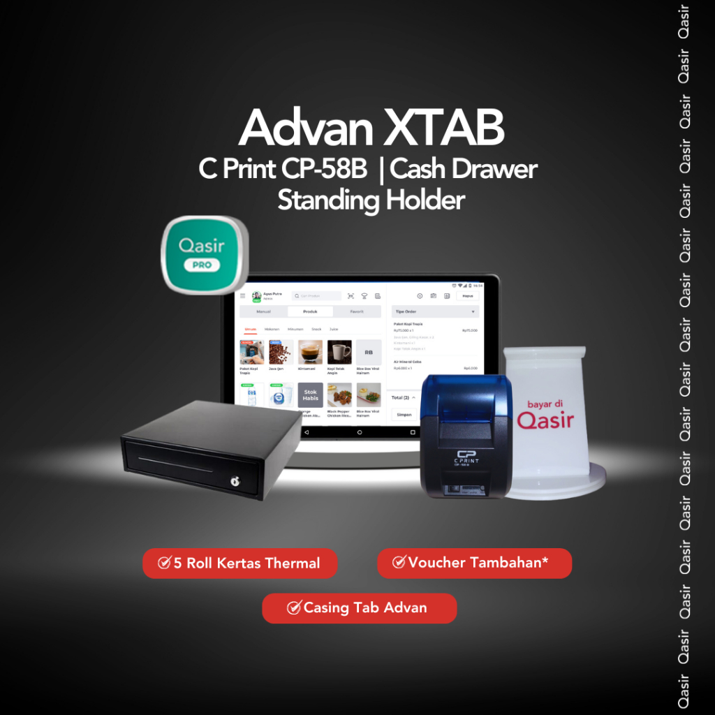 Jual Perangkat Kasir Advan XTAB + C Print CP-58B + Standing Holder + Cashdrawer | Shopee Indonesia