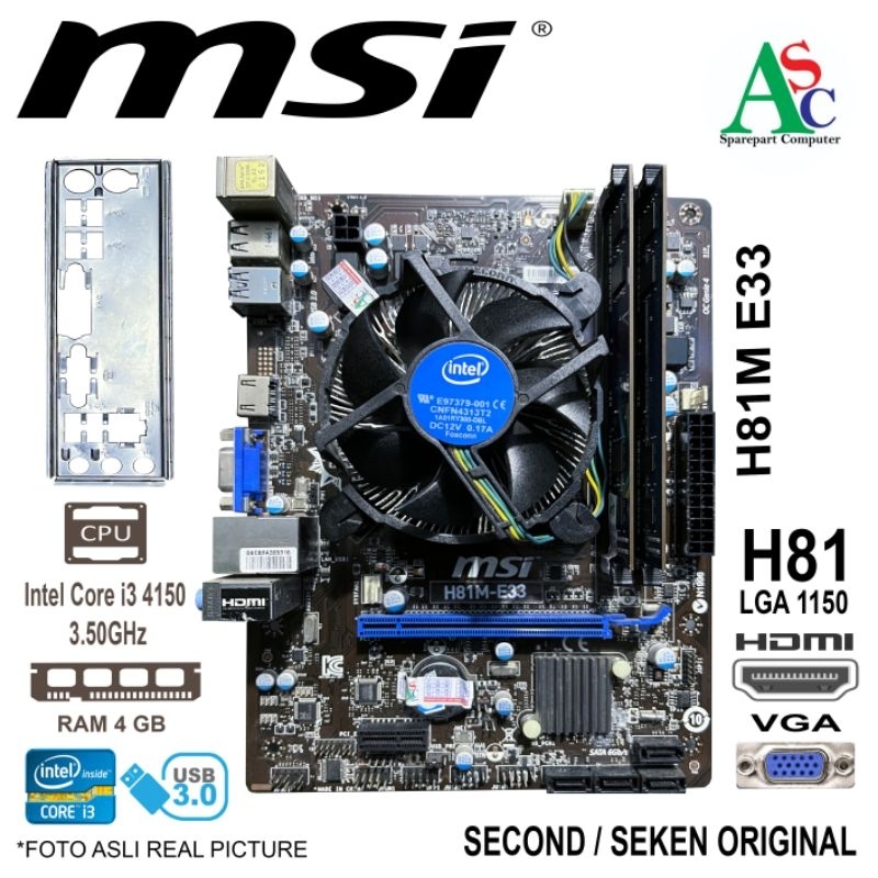 Jual Paket Motherboard MSI Core i3 Gen 4 Ram 4gb Fan Intel Backpanel | Shopee Indonesia