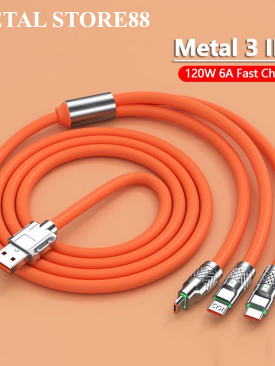 Jual Kabel 3in1 Fast charging 120w / Kabel 3 cabang pengisian cepat/ kabel silikon 3 kepala fast ...