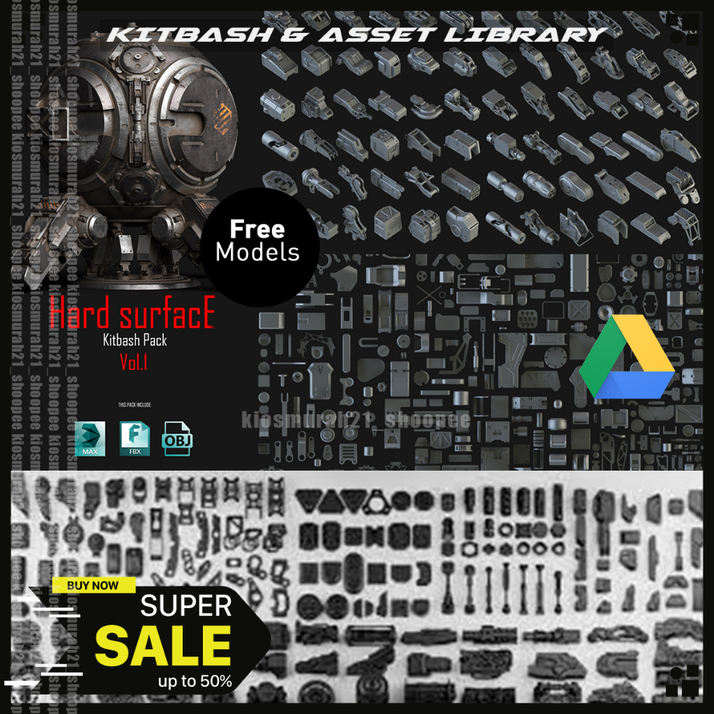 Jual Hard Surface Kitbash Pack 01 Kitbash 3D Model Asset Library | Shopee Indonesia