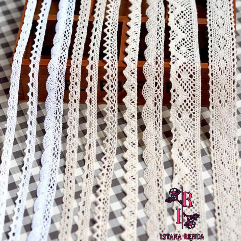 Jual Renda rajut, renda kait, renda katun harga (per 100cm) | Shopee ...