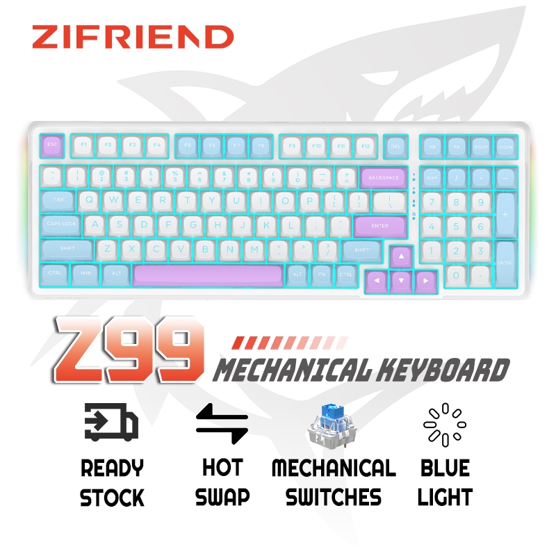 Jual ZIFRIEND Z99 Mechanical Keyboard Wired Blue Switch Pluggable Blue Light Gaming Keyboard ...
