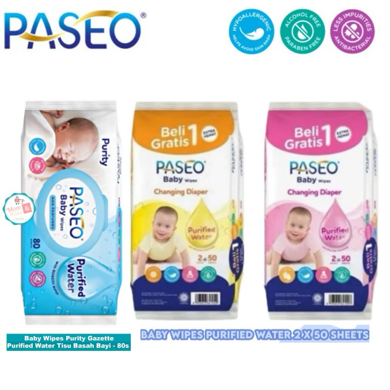 Jual Paseo Baby Wipes Purity Gazette Non Perfumed 80s | Changing Diaper ...
