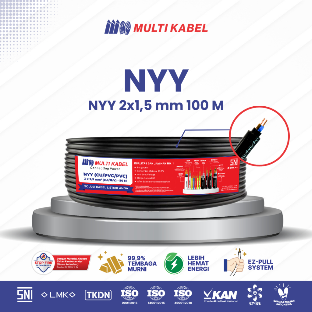 Jual Kabel NYY 2x1.5 mm2 - Kabel Listrik Roll Tembaga Kawat 100 m PVC ...