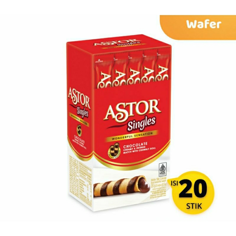 Jual Astor singles wafer stik cokelat isi 20 bungkus @14g | Shopee ...
