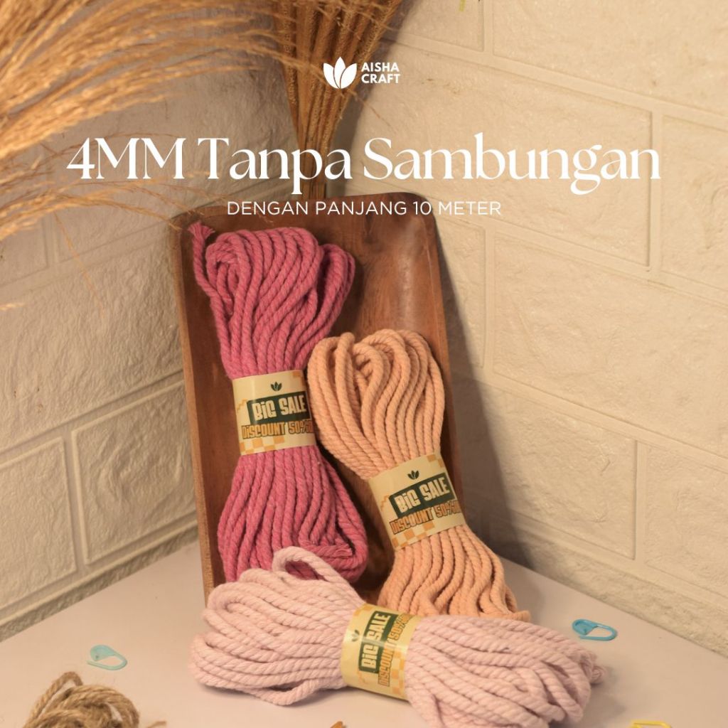 Jual (SPESIAL BIG SALE ) Tali Katun Macrame 3MM 4MM 10M Tanpa Sambungan | Shopee Indonesia